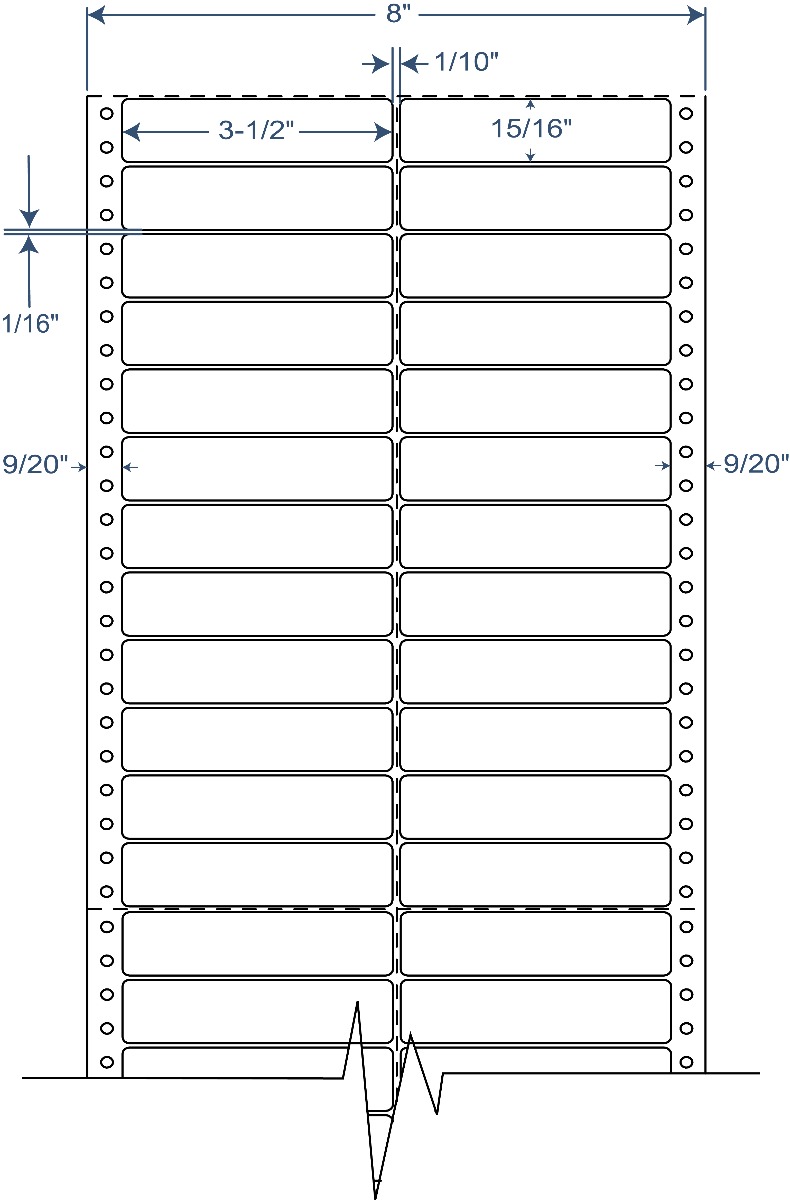 3-1/2″ x 15/16″ Pinfeed labels 2 Across (120150)