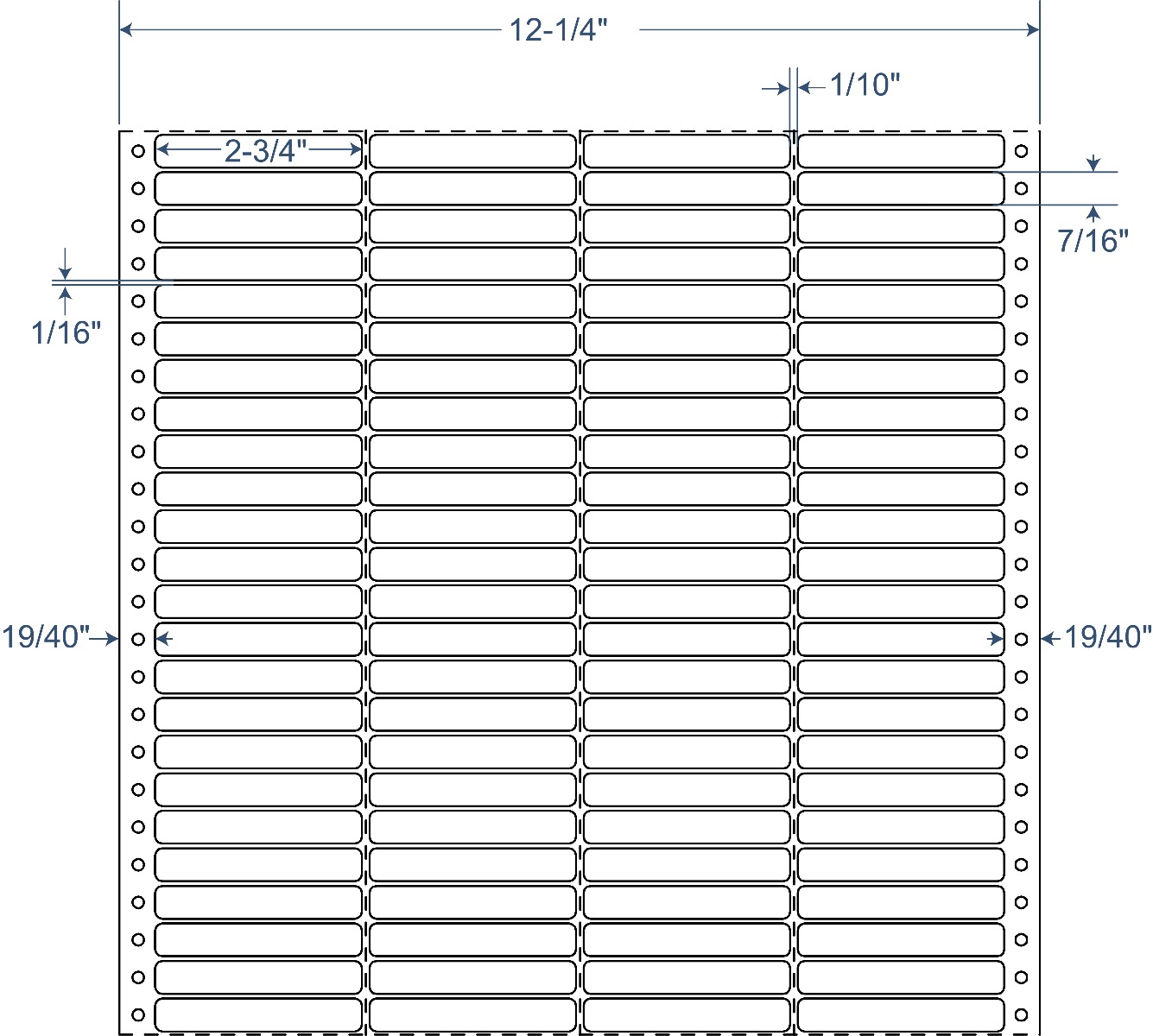 2-3/4″ x 7/16″ Pinfeed Labels 4 Across (140106)