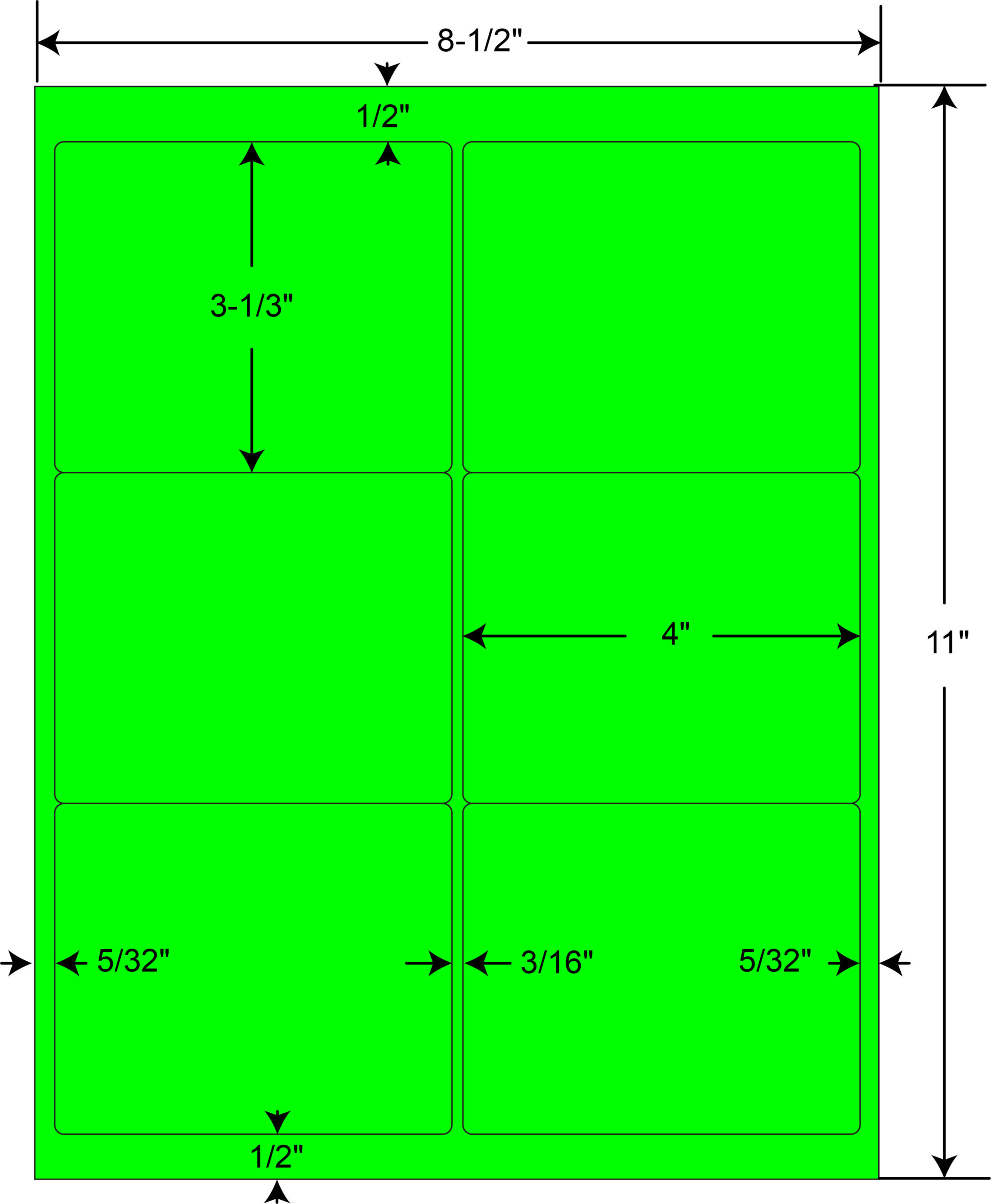 Compulabel 4"x3-1/3" Fluorescent Green Sheeted Labels 250 Sheets (331141)